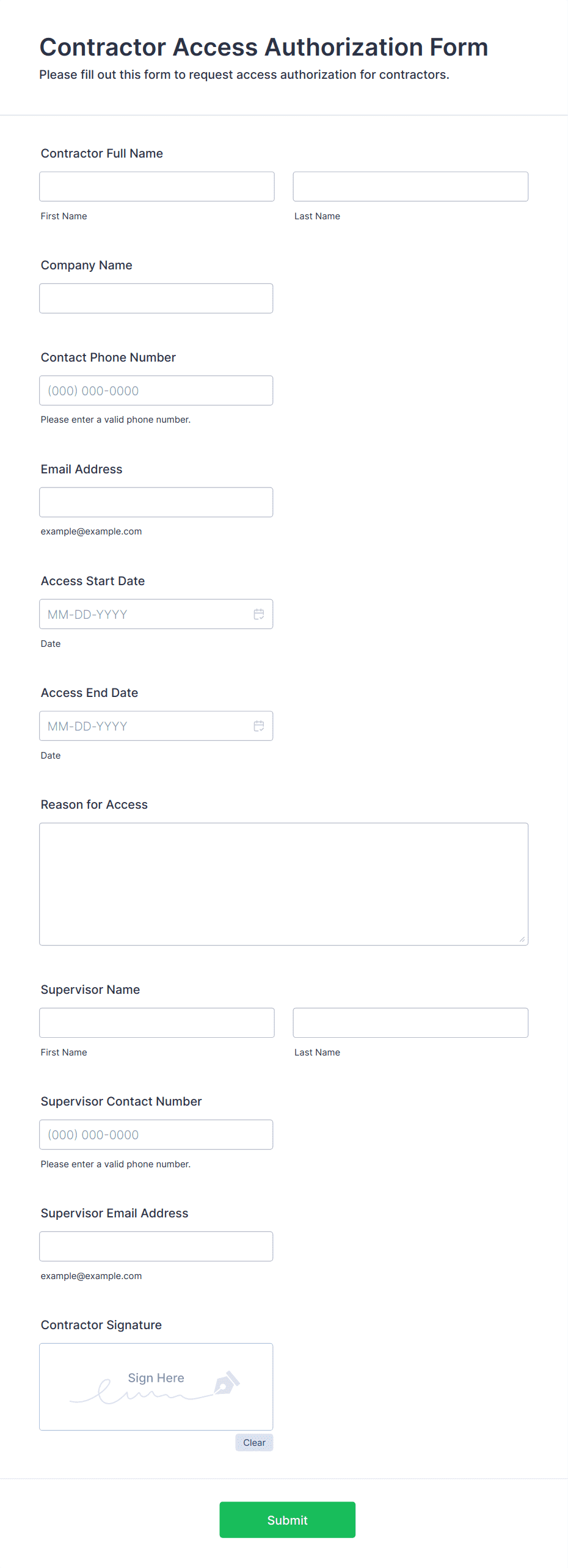 Contractor Access Authorization Form Template | Jotform