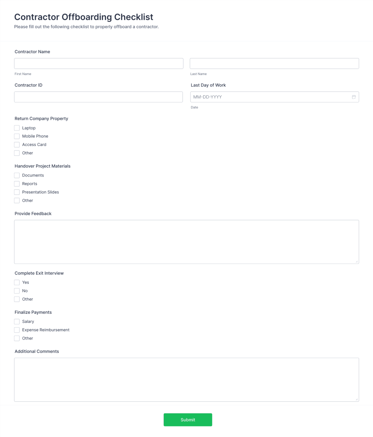 Contractor Offboarding Checklist Form Template | Jotform