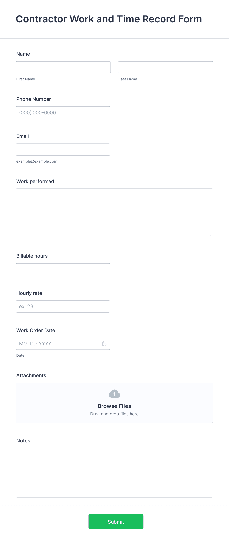 Contractor Work and Time Record Form Template | Jotform