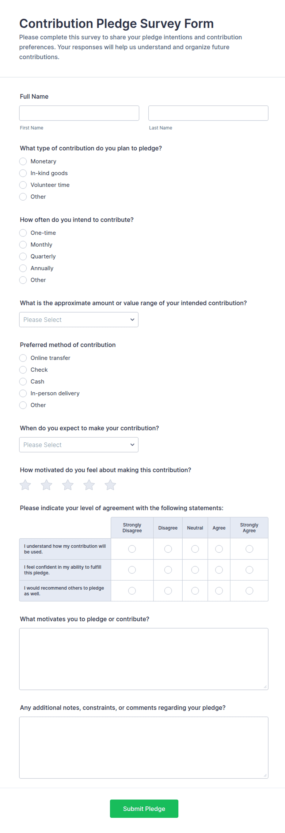 Contribution Pledge Survey Form Template | Jotform