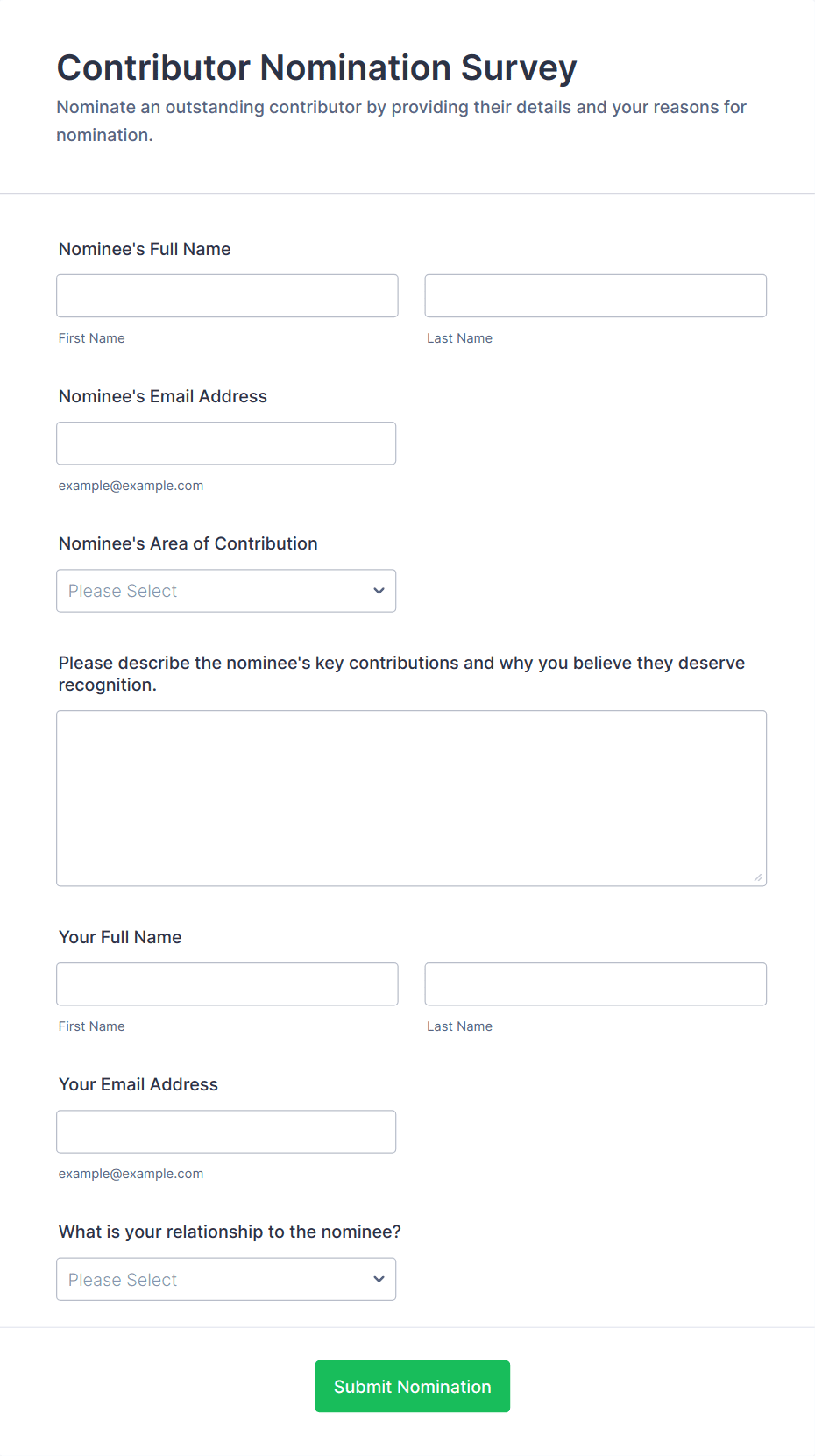 Contributor Nomination Survey Form Template | Jotform