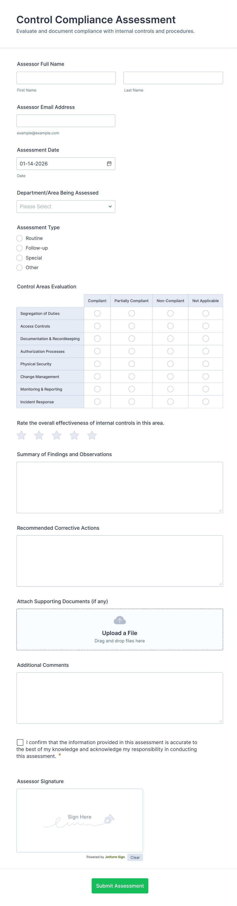 Control Compliance Assessment Form Template | Jotform