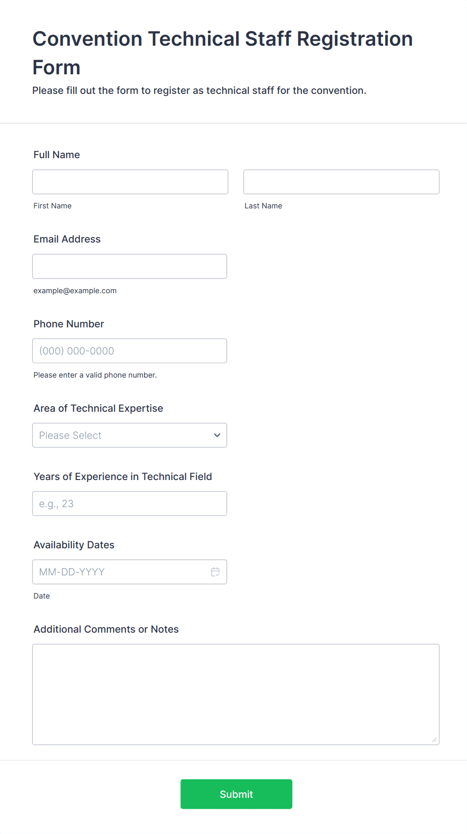 Convention Technical Staff Registration Form Template | Jotform