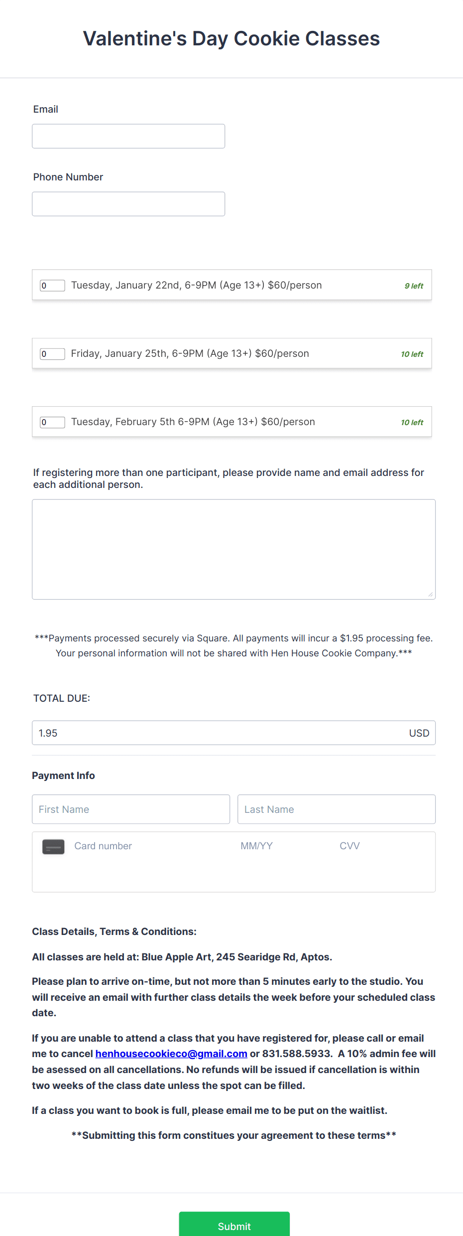Cookie Class Template Form Template | Jotform