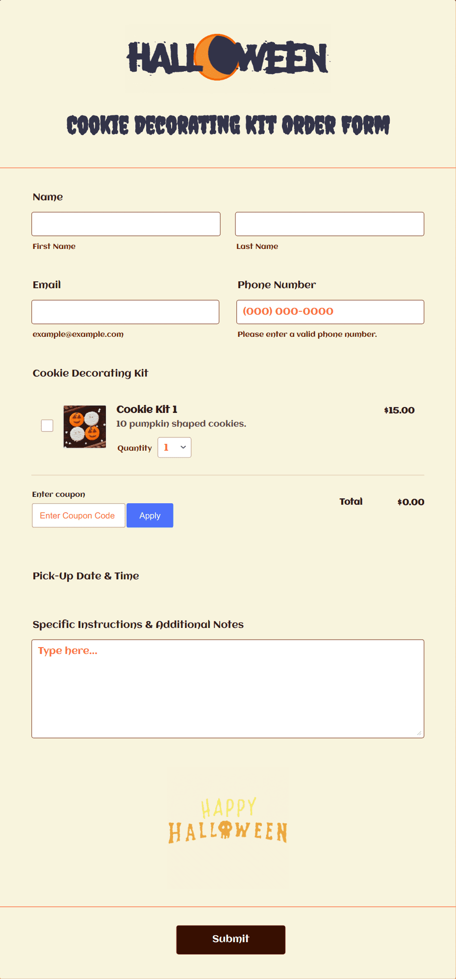 Halloween Cookie Decorating Kit Order Form Template | Jotform