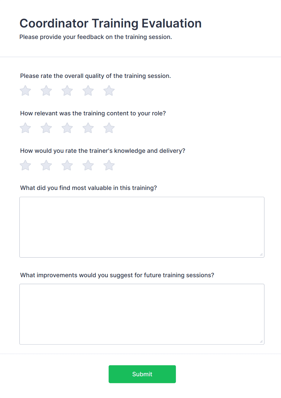 Coordinator Training Evaluation Form Template | Jotform