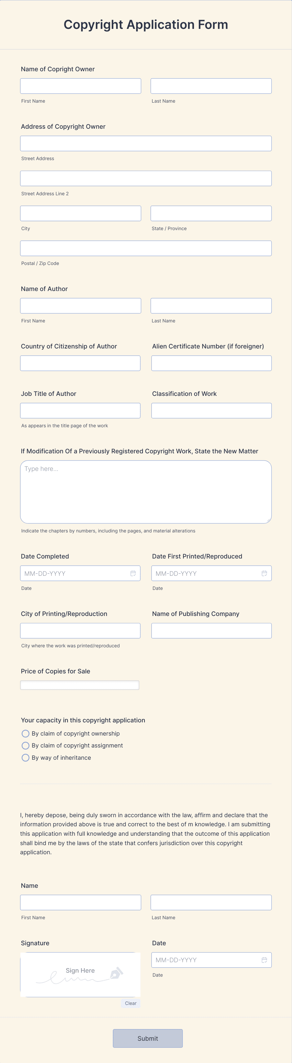 Copyright Application Form Template | Jotform