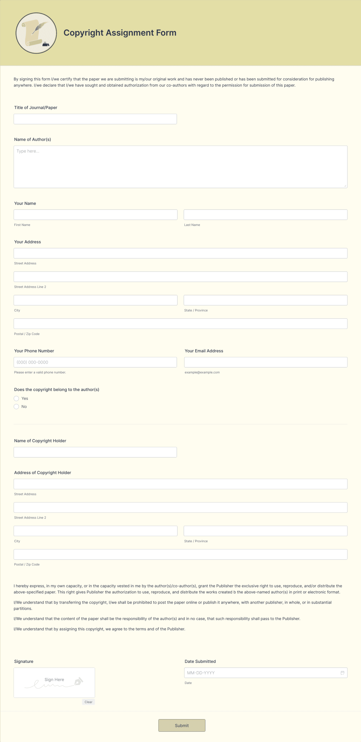 Copyright Assignment Form Template | Jotform
