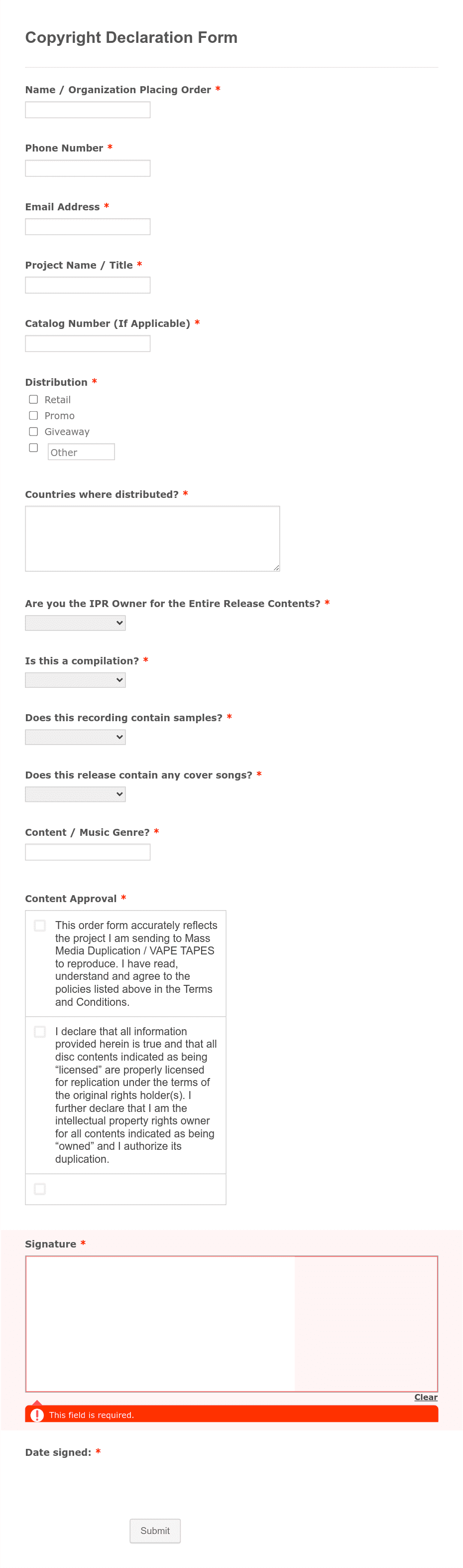 Copyright Declaration Form Template | Jotform