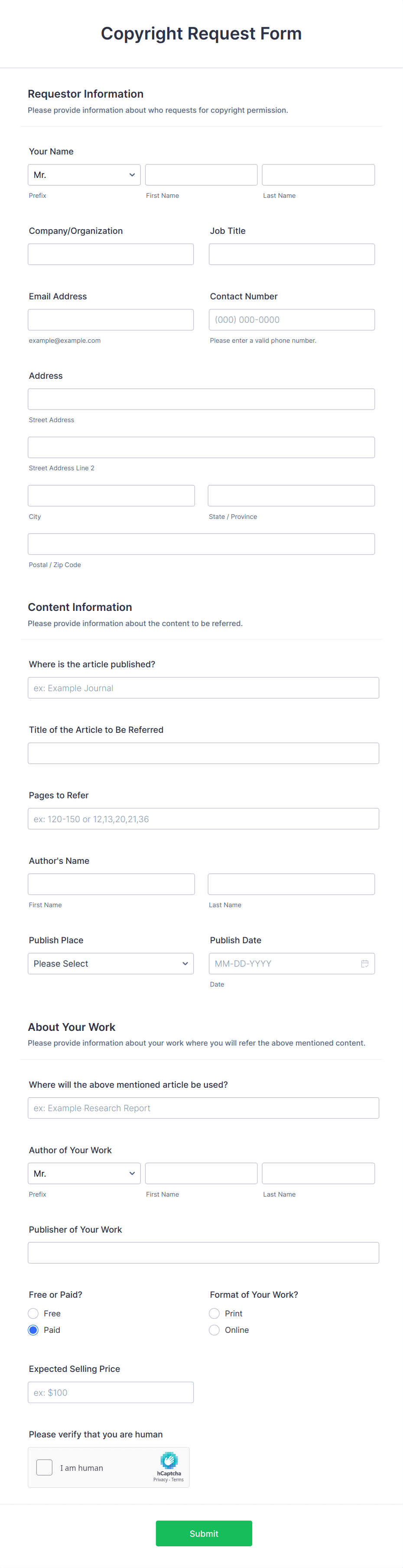 Copyright Request Form Template | Jotform
