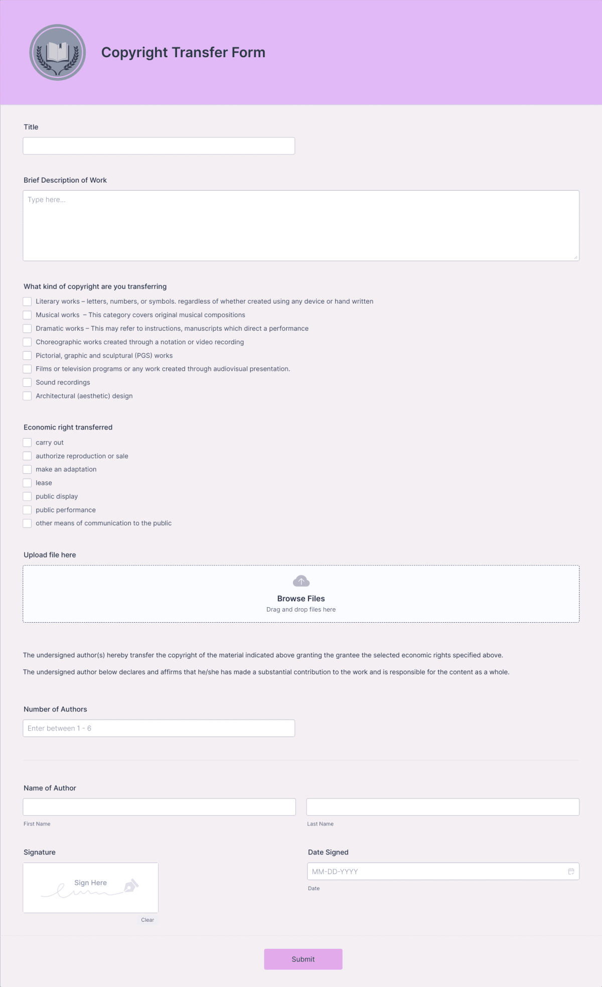 Copyright Transfer Form Template | Jotform