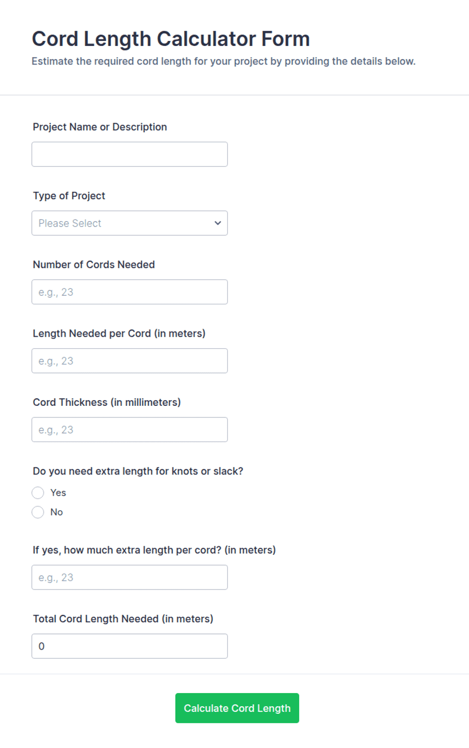 Cord Length Calculator Form Template | Jotform