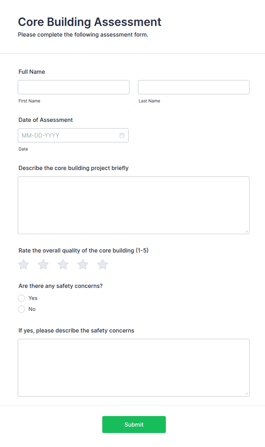 Core Building Assessment Form Template | Jotform