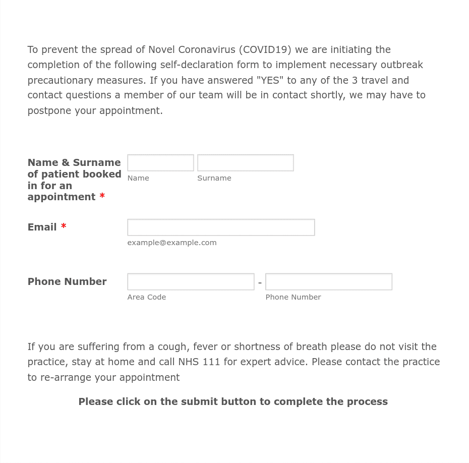 Corona Virus Self Declaration Form Template | Jotform