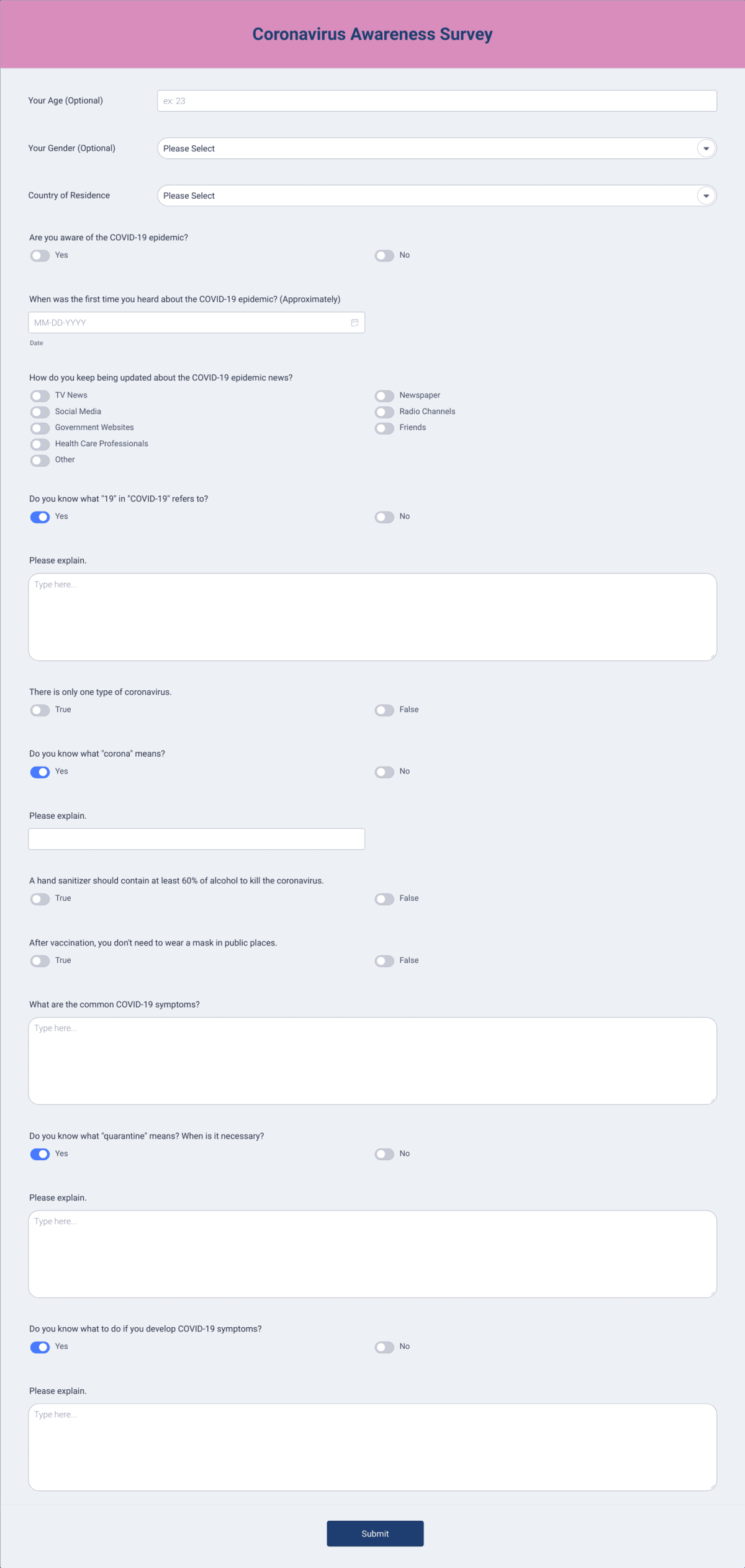Coronavirus Awareness Survey Form Template | Jotform