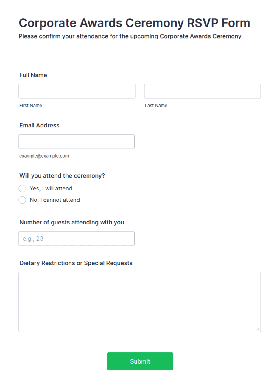 Corporate Awards Ceremony RSVP Form Template | Jotform