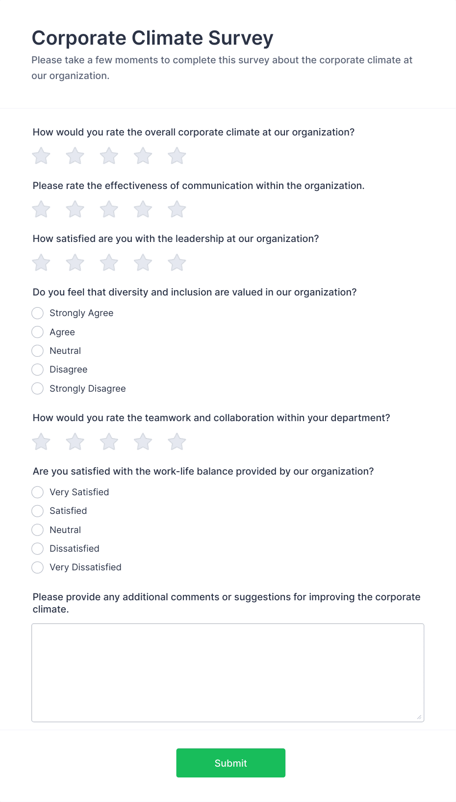 Corporate Climate Survey Form Template | Jotform