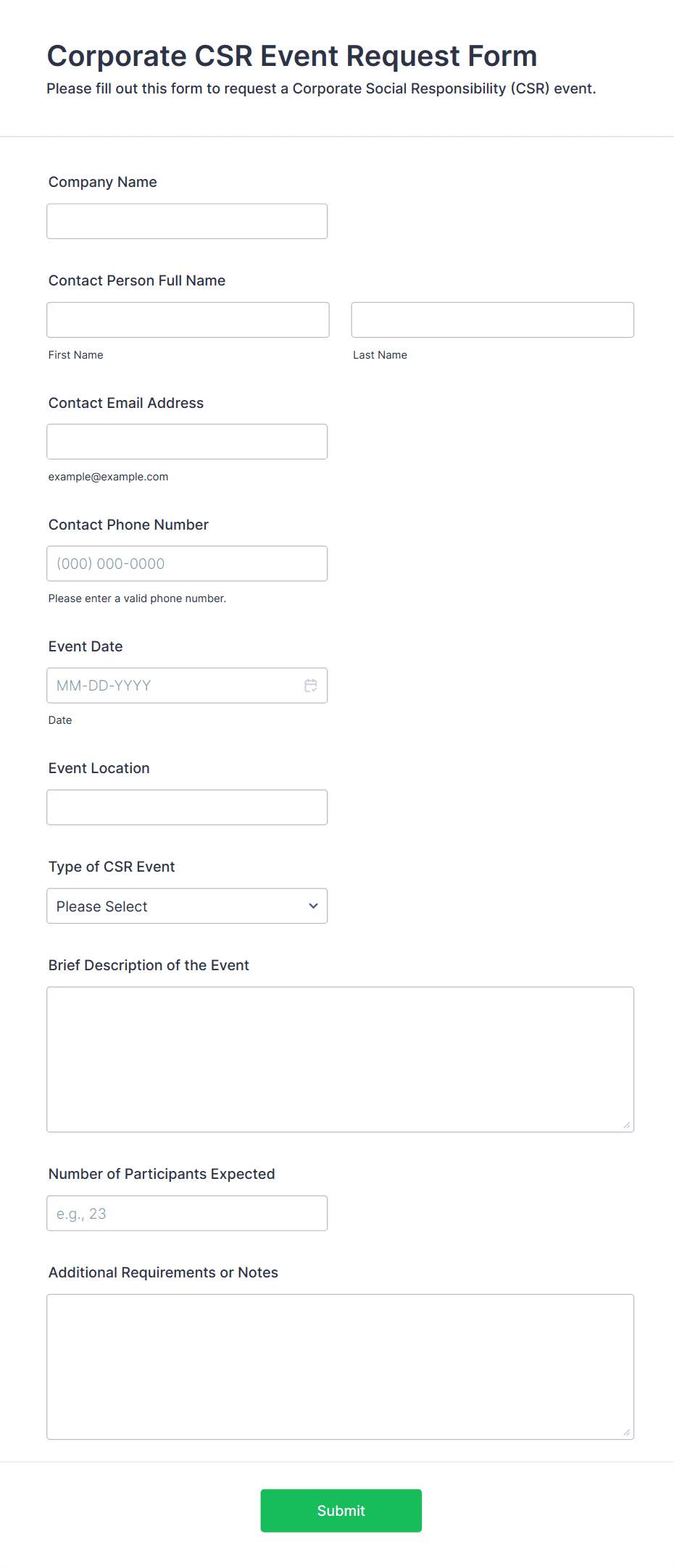 Corporate CSR Event Request Form Template | Jotform
