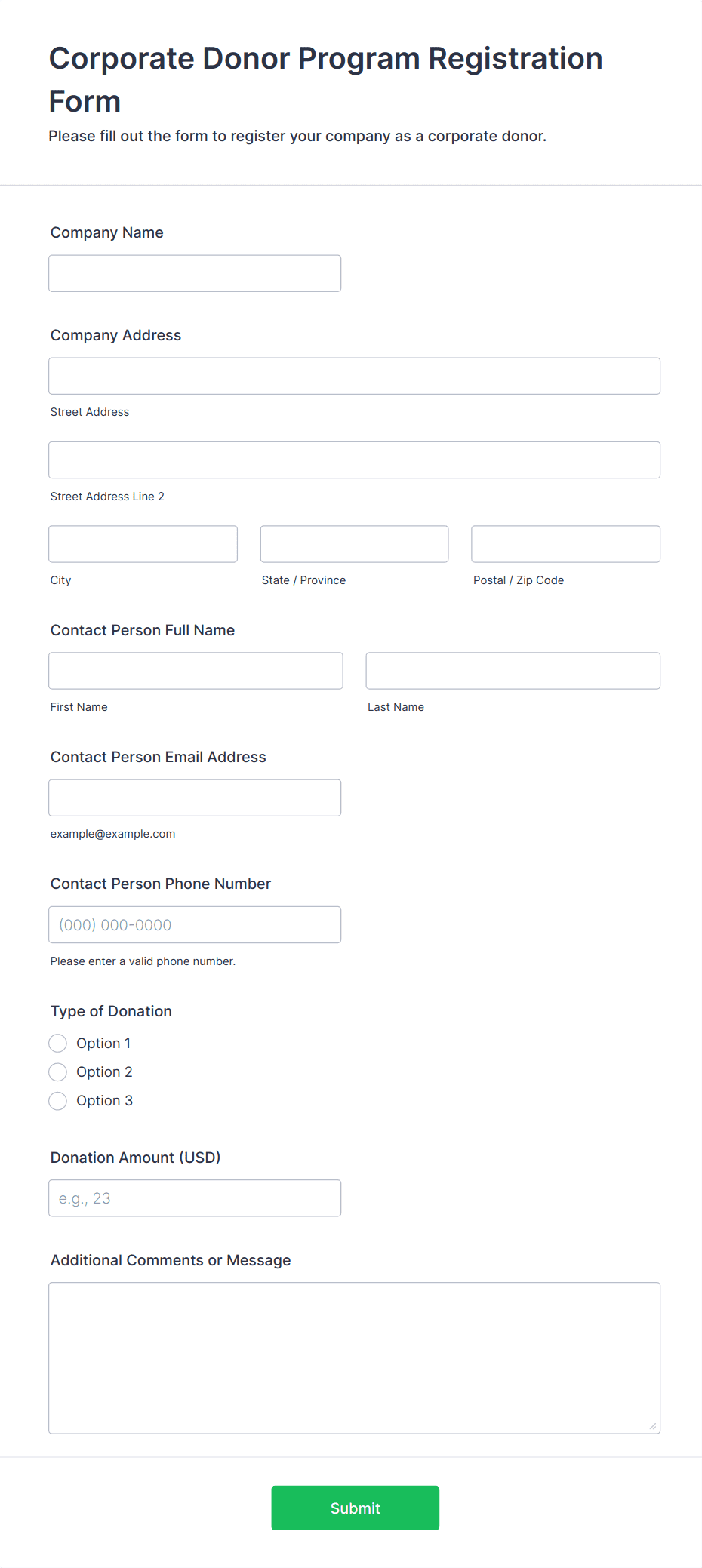 Corporate Donor Program Registration Form Template | Jotform