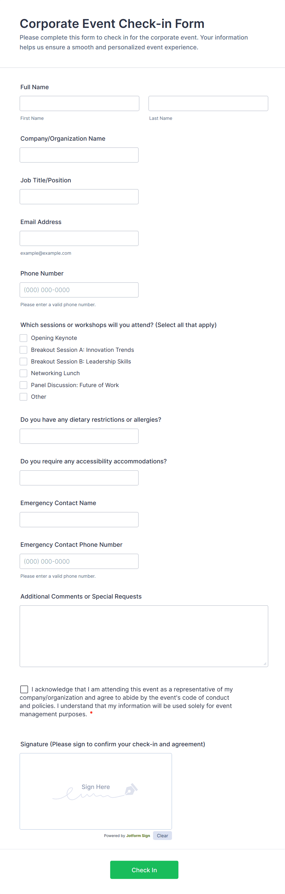 Corporate Event Check-in Form | Jotform