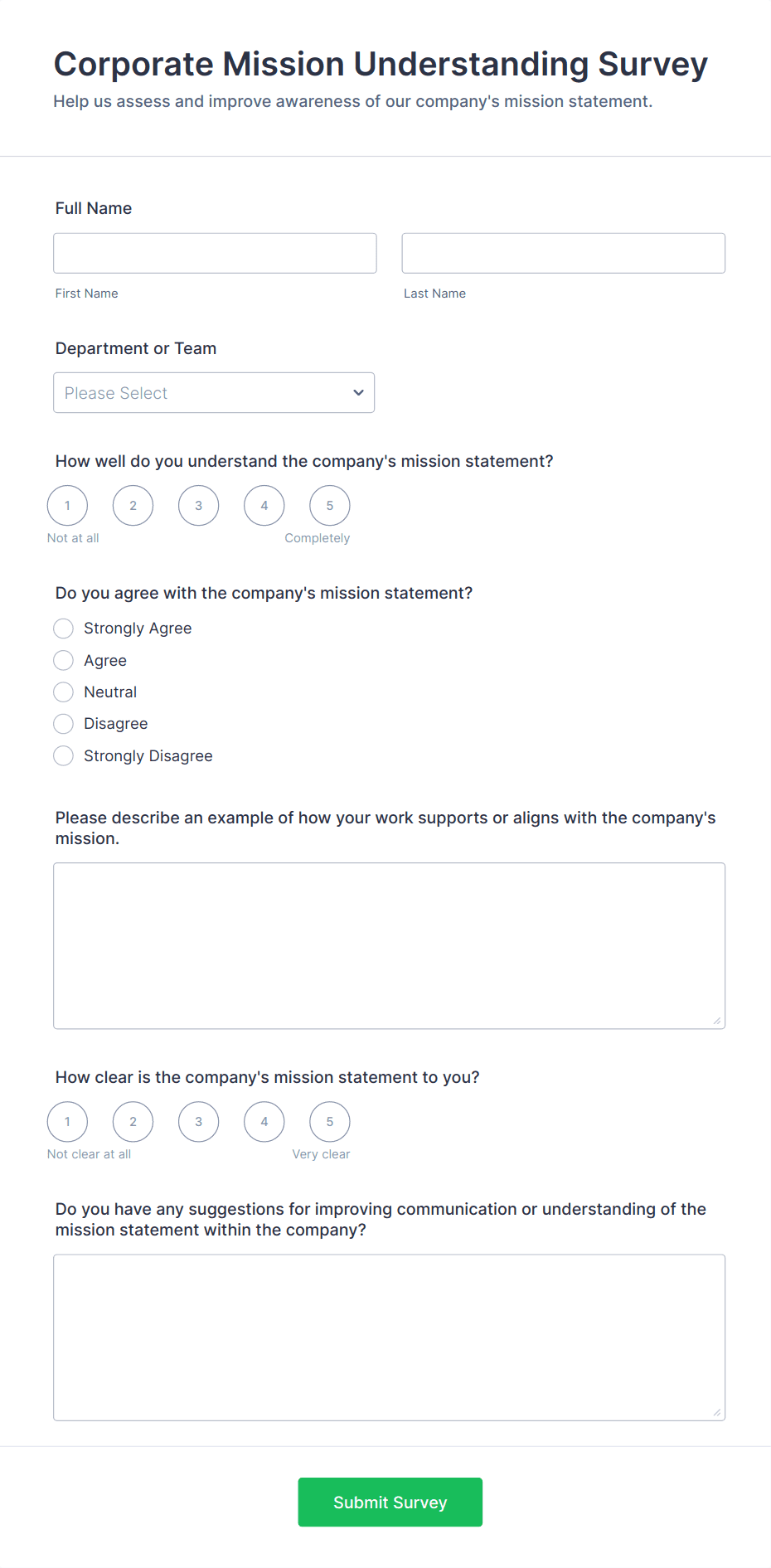 Corporate Mission Understanding Survey Form Template | Jotform
