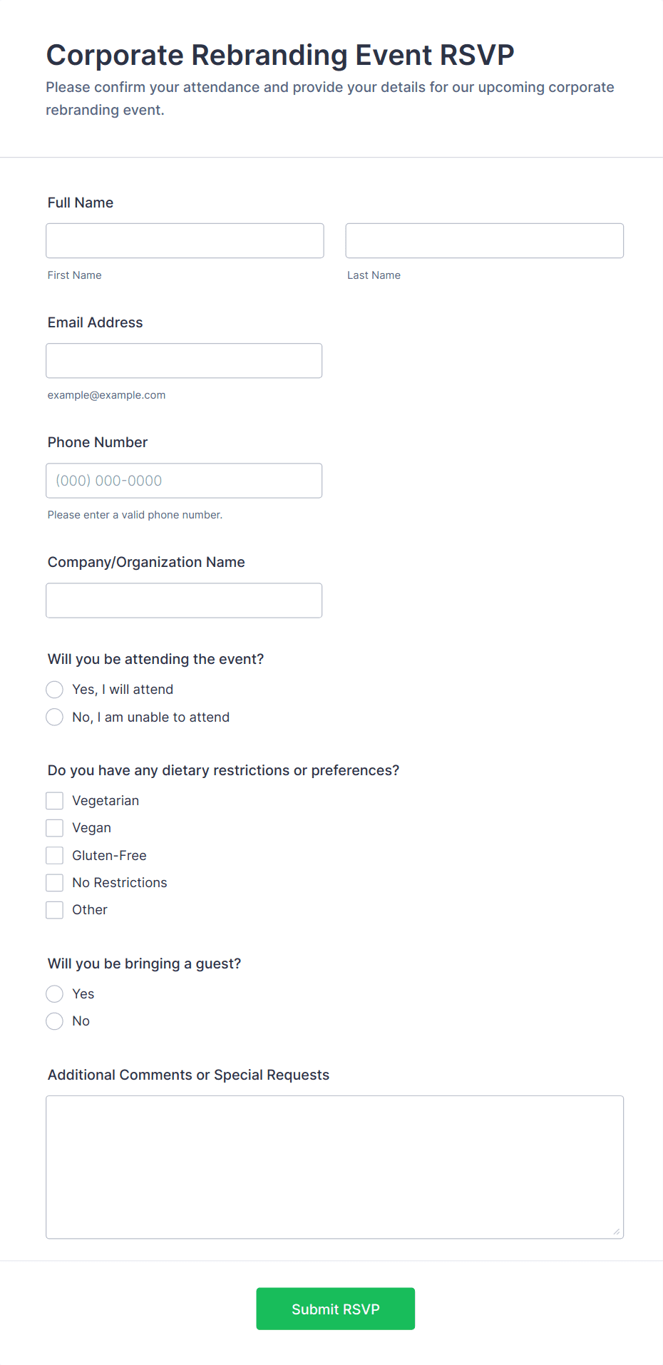Corporate Rebranding Event RSVP Form Template | Jotform