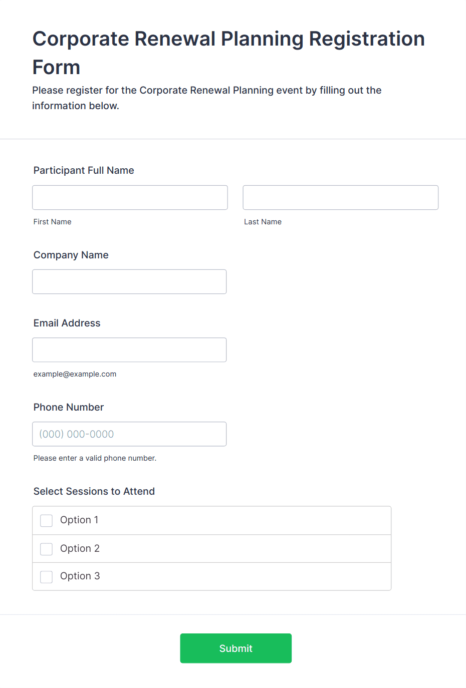 Corporate Renewal Planning Registration Form Template | Jotform