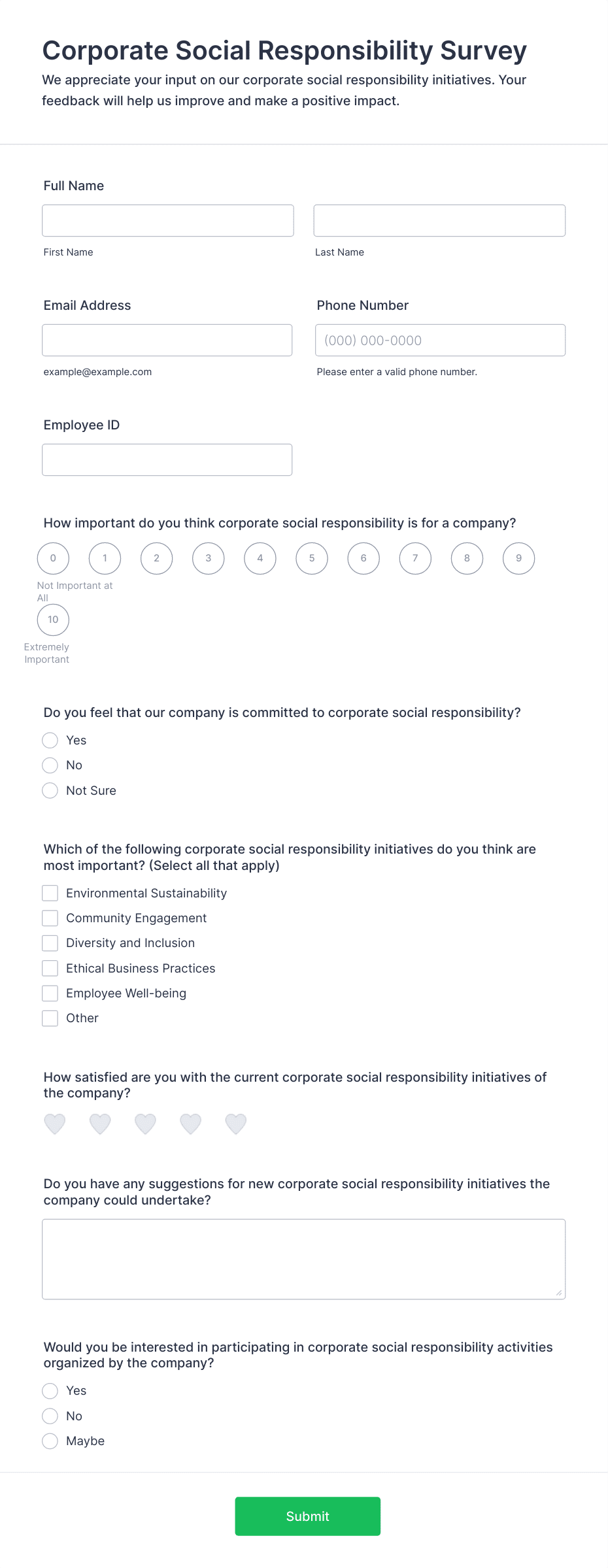 Corporate Social Responsibility Survey Form Template | Jotform