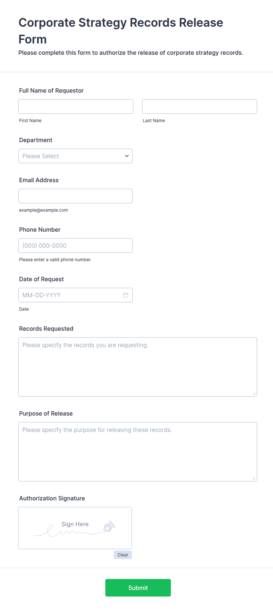 Corporate Strategy Records Release Form Template | Jotform