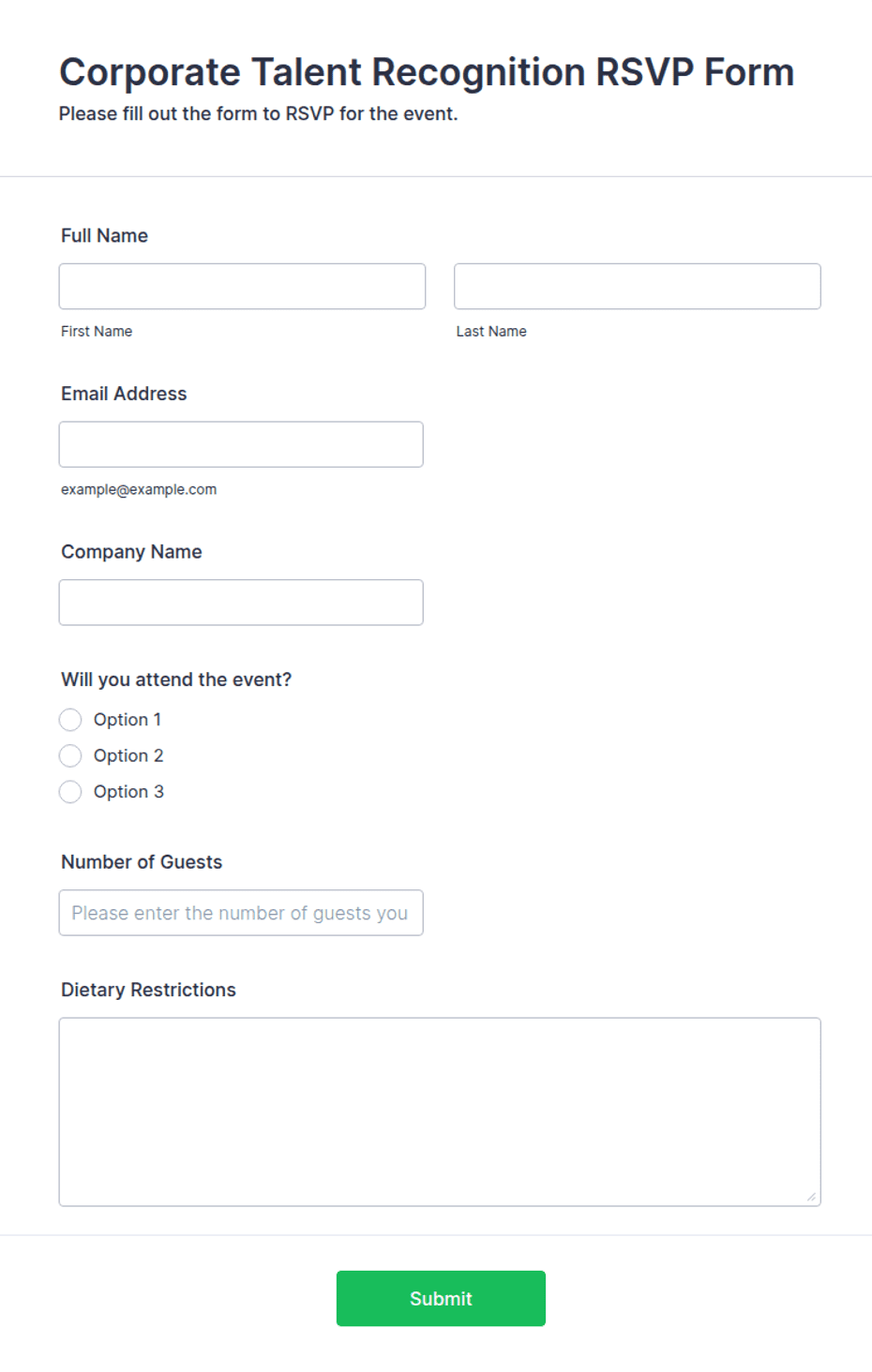 Corporate Talent Recognition RSVP Form Template | Jotform