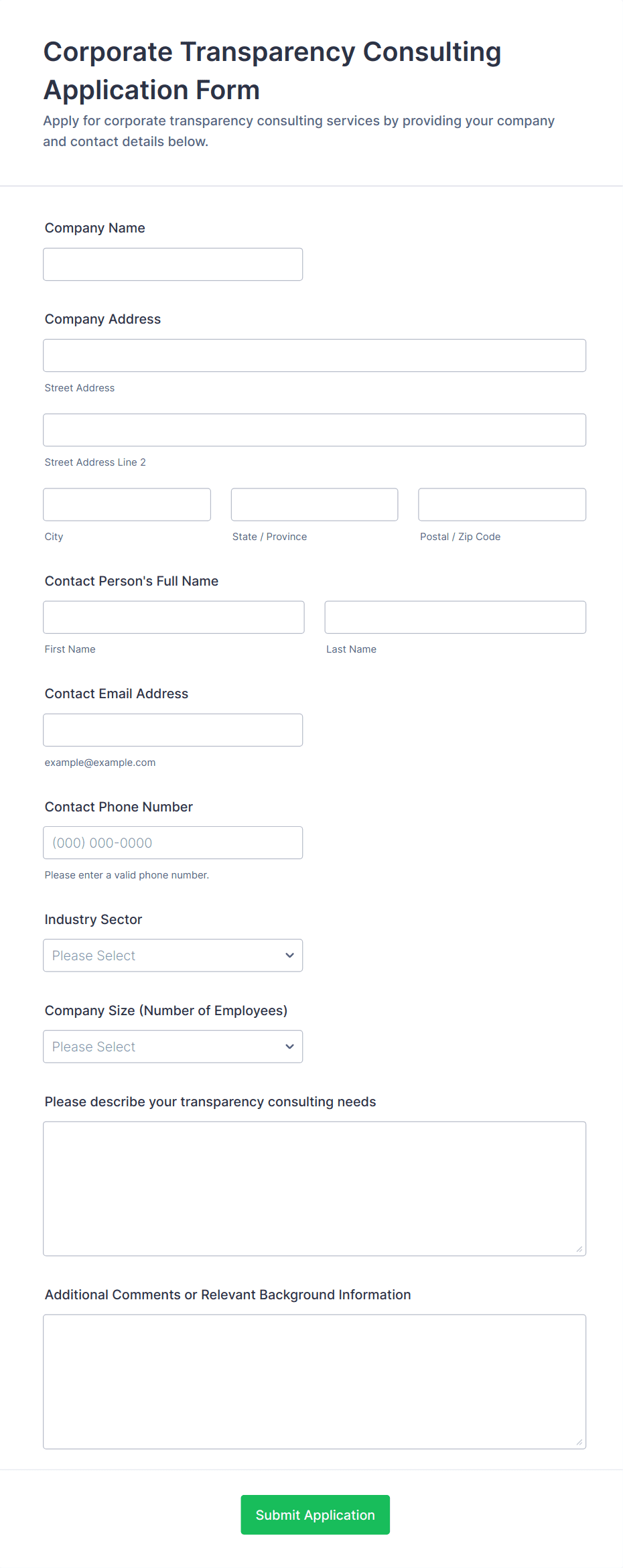 Corporate Transparency Consulting Application Form Template | Jotform