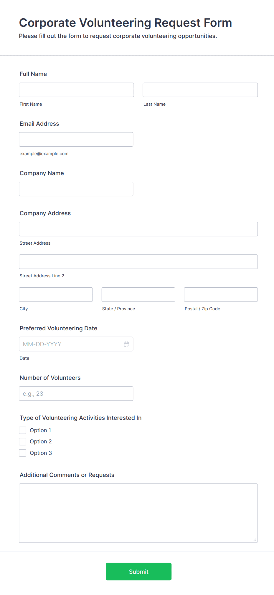 Corporate Volunteering Request Form Template | Jotform