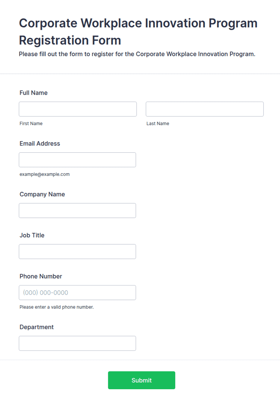 Corporate Workplace Innovation Program Registration Form Template | Jotform