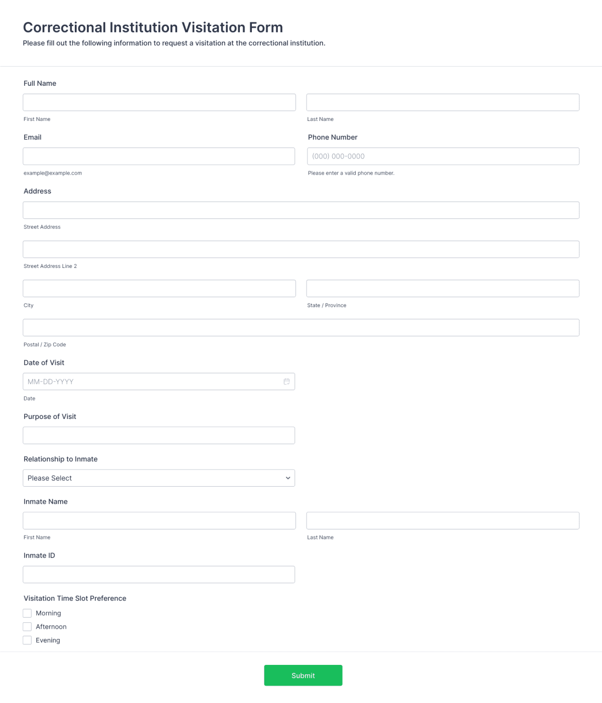 Correctional Institution Visitation Form Template | Jotform