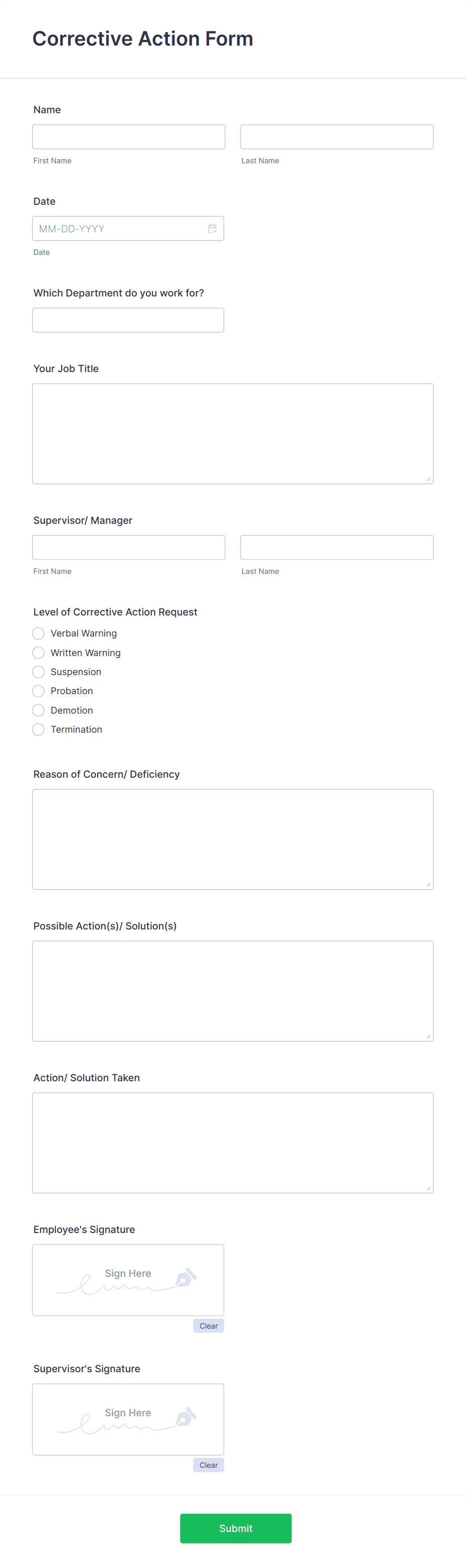 Corrective Action Form Template | Jotform