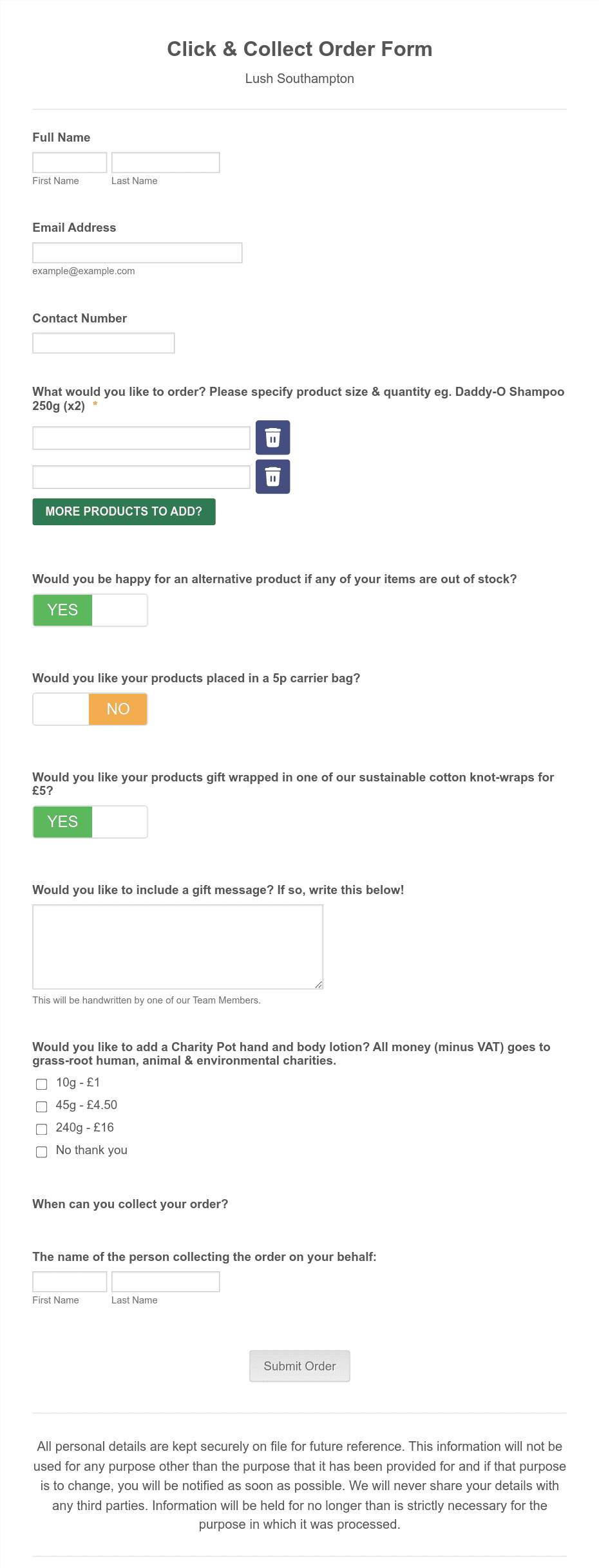 Cosmetics Order Form Template | Jotform