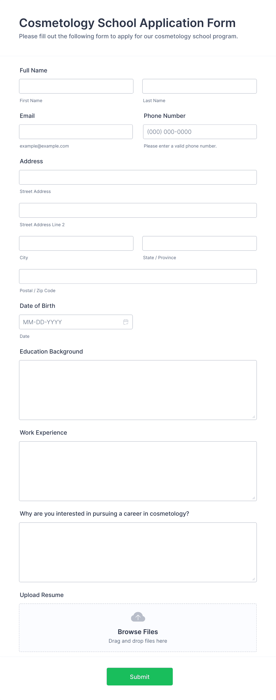 Cosmetology School Application Form Template | Jotform
