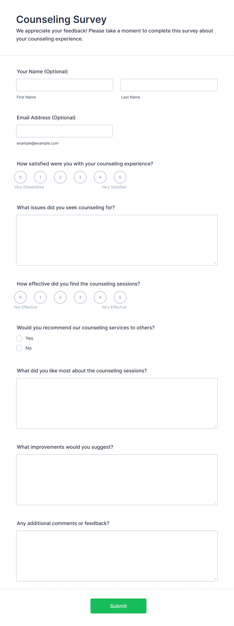 Counseling Survey Form Template | Jotform