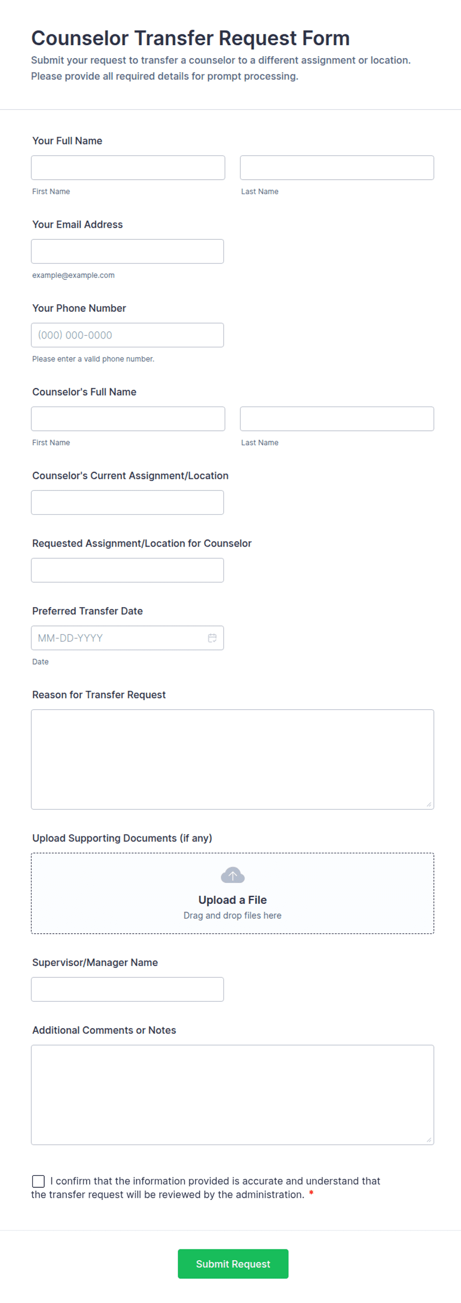 Counselor Transfer Request Form Template | Jotform