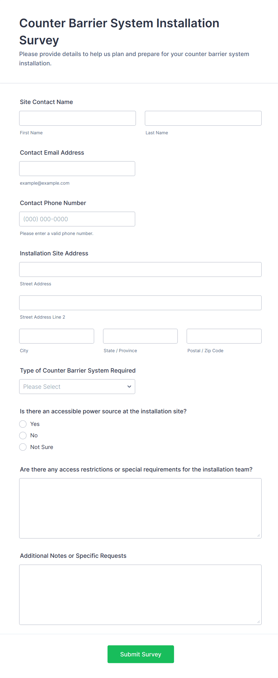 Counter Barrier System Installation Survey Form Template | Jotform