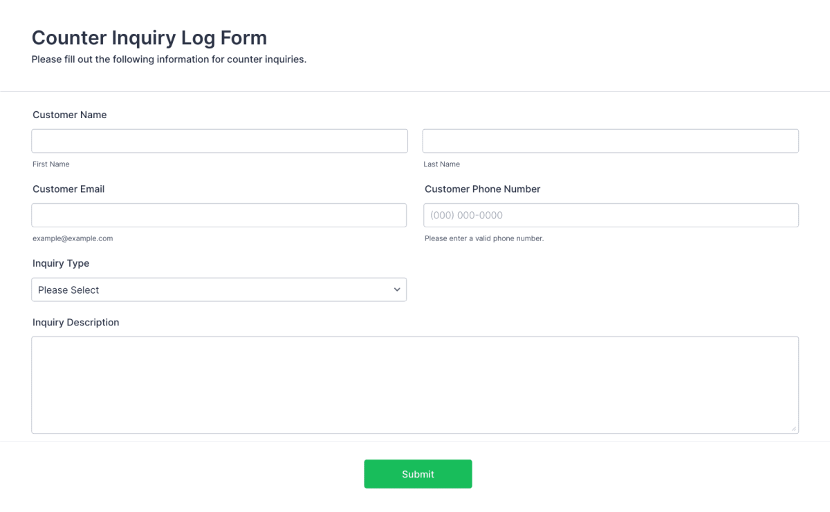 Counter Inquiry Log Form Template | Jotform