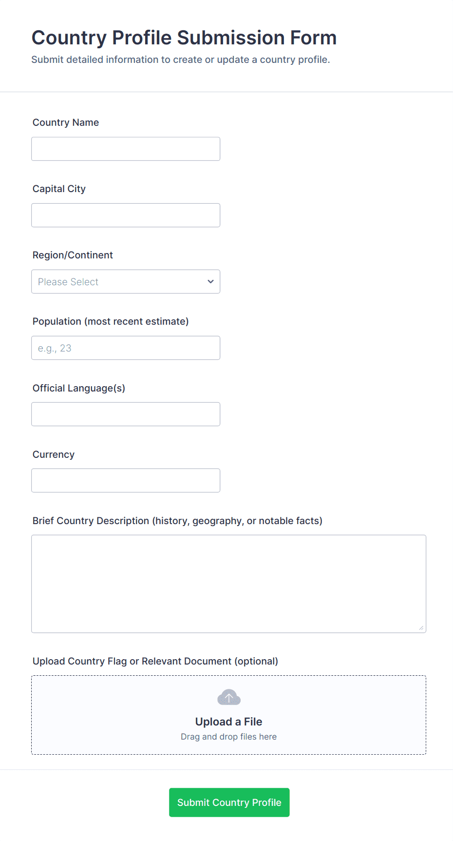 Country Profile Submission Form Template | Jotform