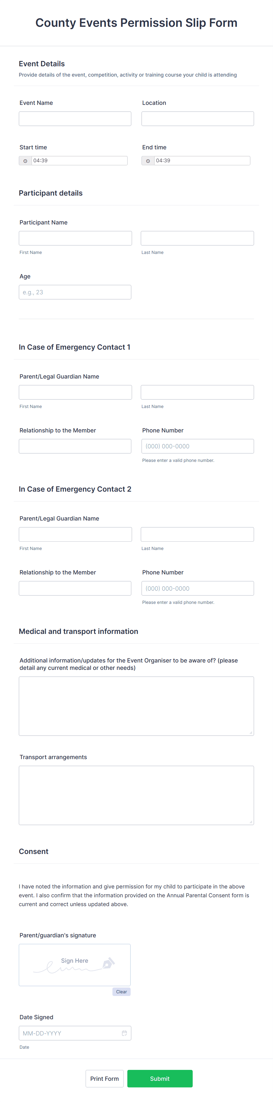 County Permission Slip Form Template | Jotform