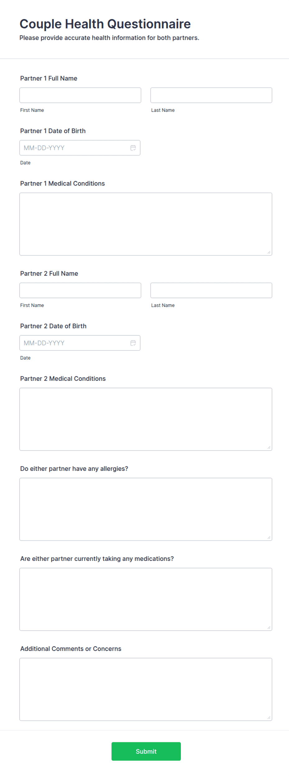 Couple Health Questionnaire Form Template | Jotform
