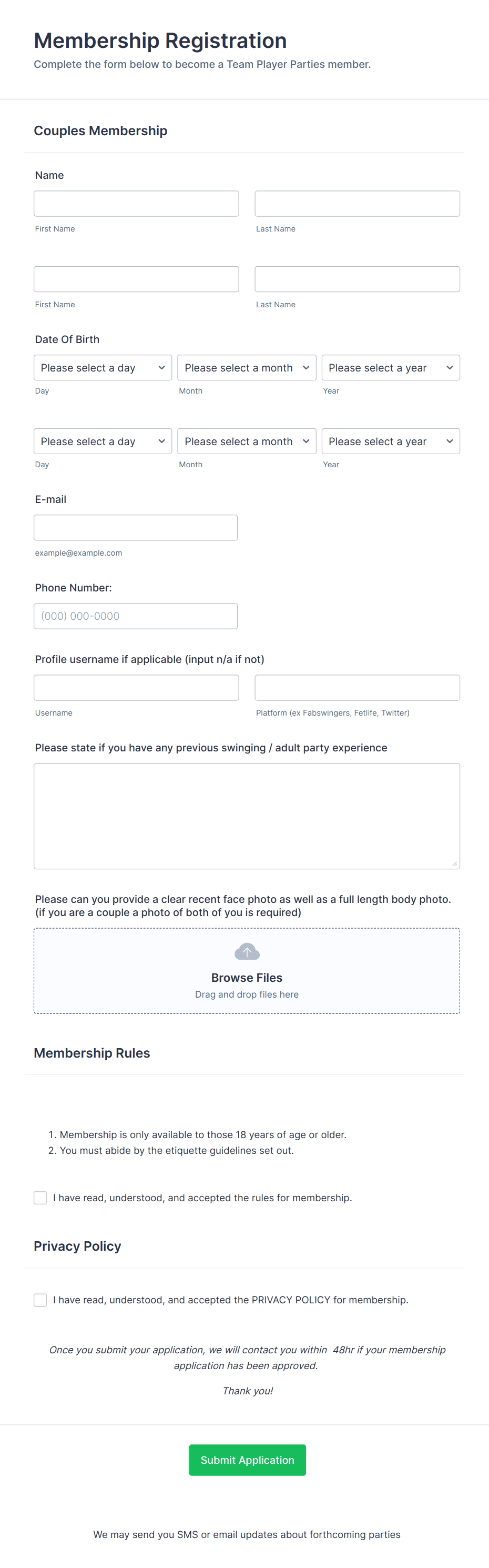 Couples Membership Registration Form Template | Jotform