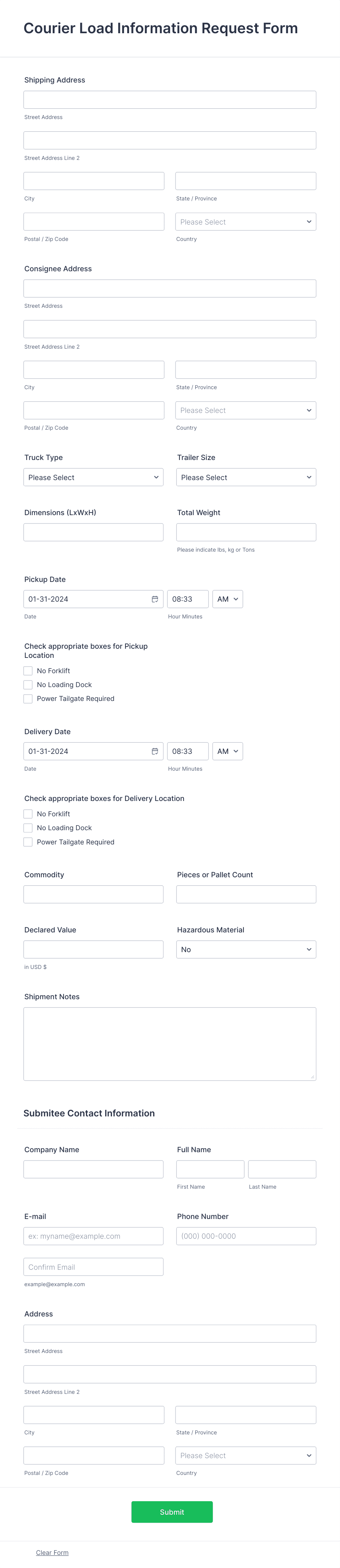 Courier Load Information Request Form Template | Jotform