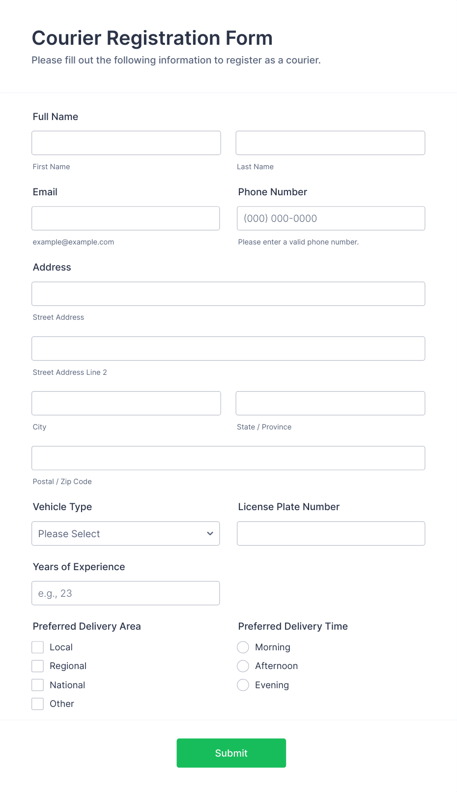 Courier Registration Form Template | Jotform