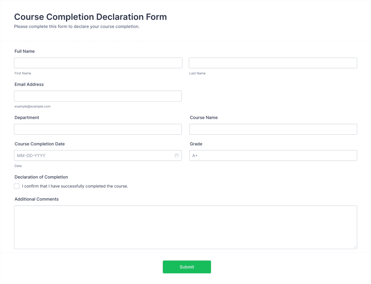 Course Completion Declaration Form Template | Jotform