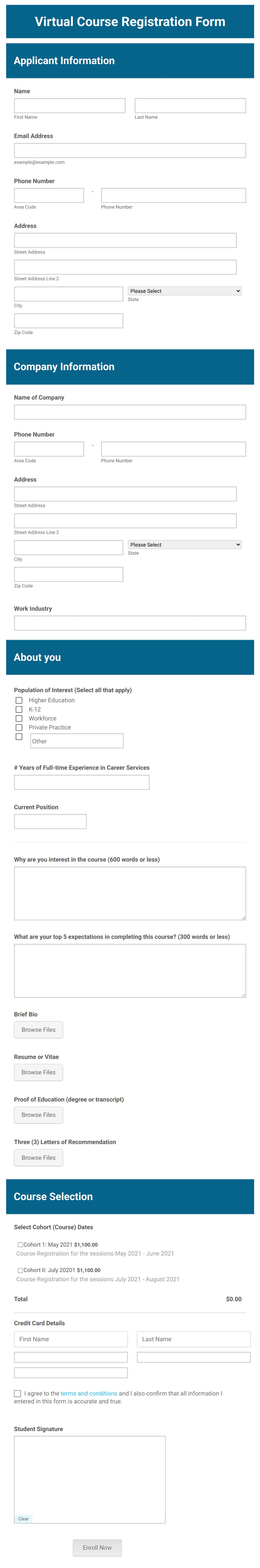 Stripe Virtual Course Registration Form Template | Jotform