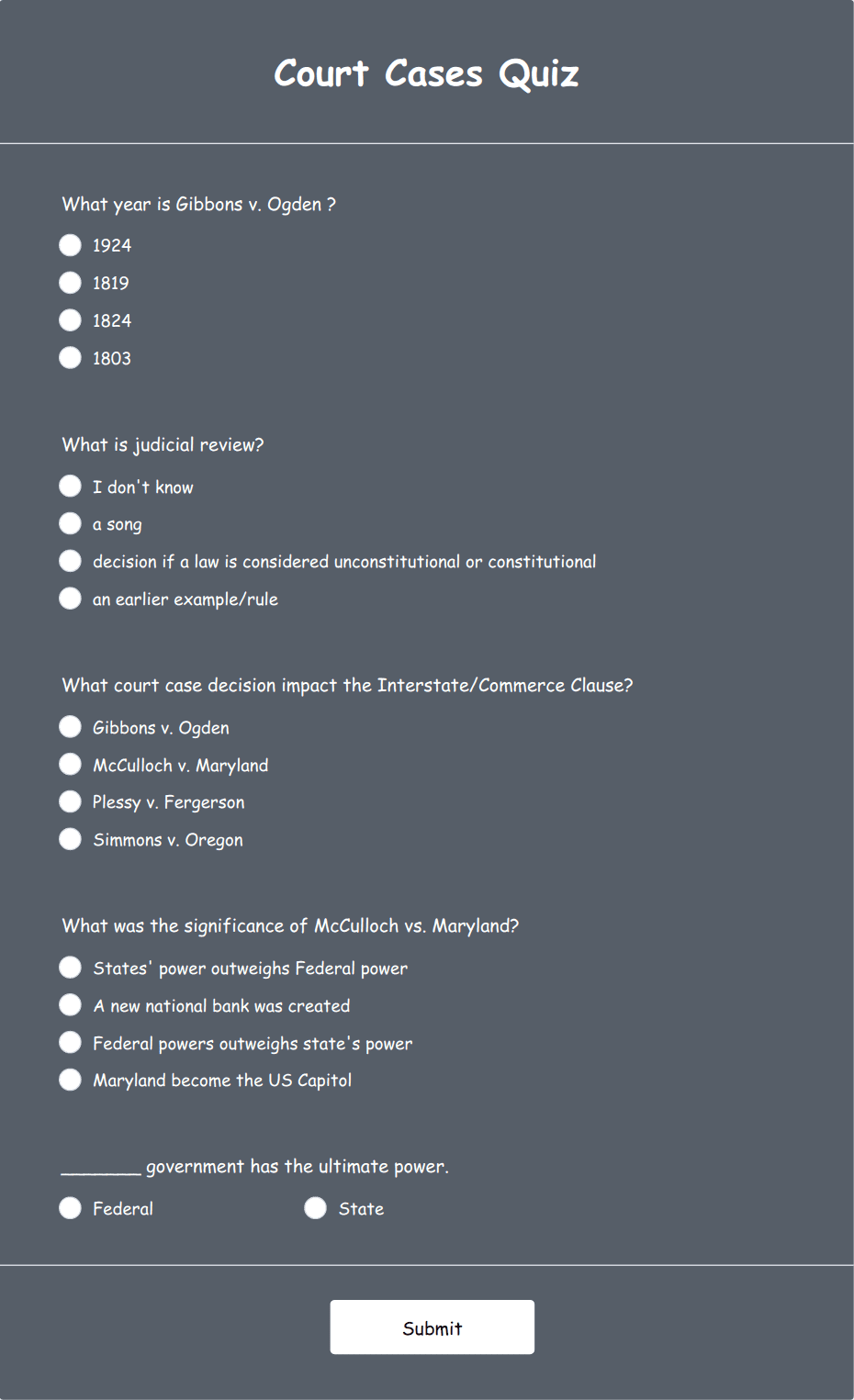 Court Cases Quiz Form Template | Jotform